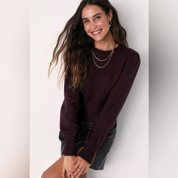 Lulus | Sweaters | Lulus Cuddle Culture Plum Purple Puff Sleeve Sweater ...